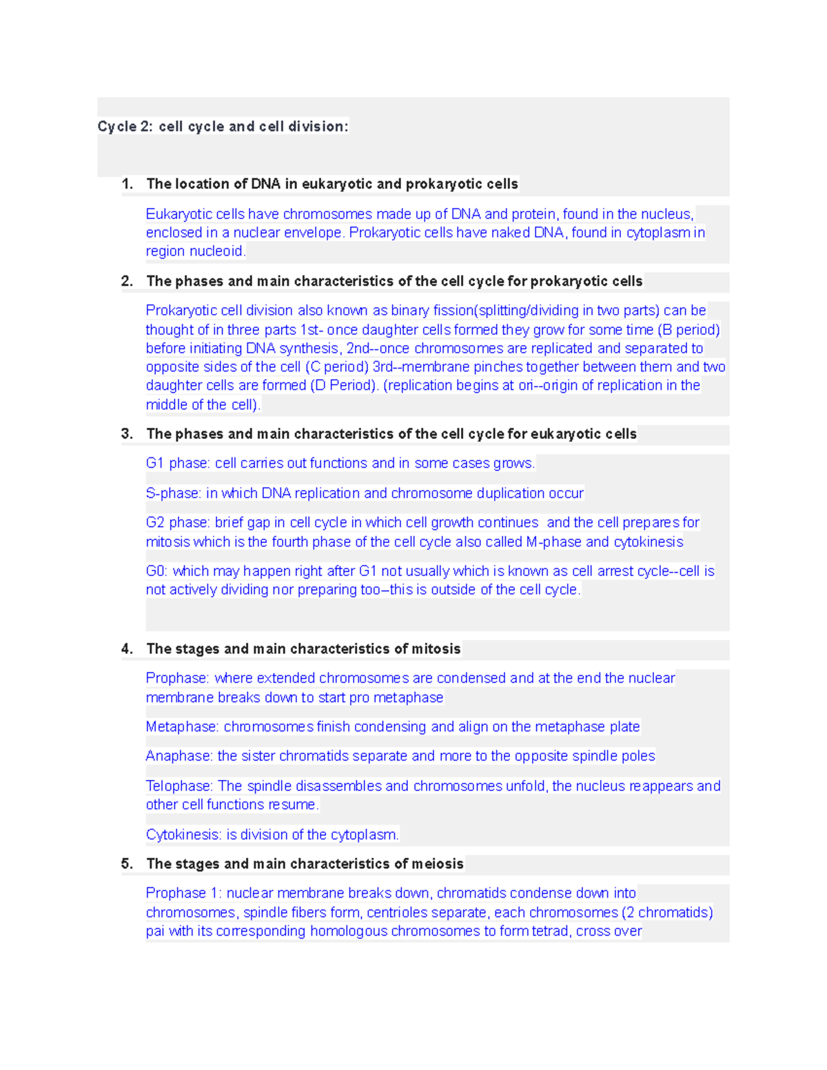 November test reviee cycle 2 - Cycle 2: cell cycle and cell division: 1 ...