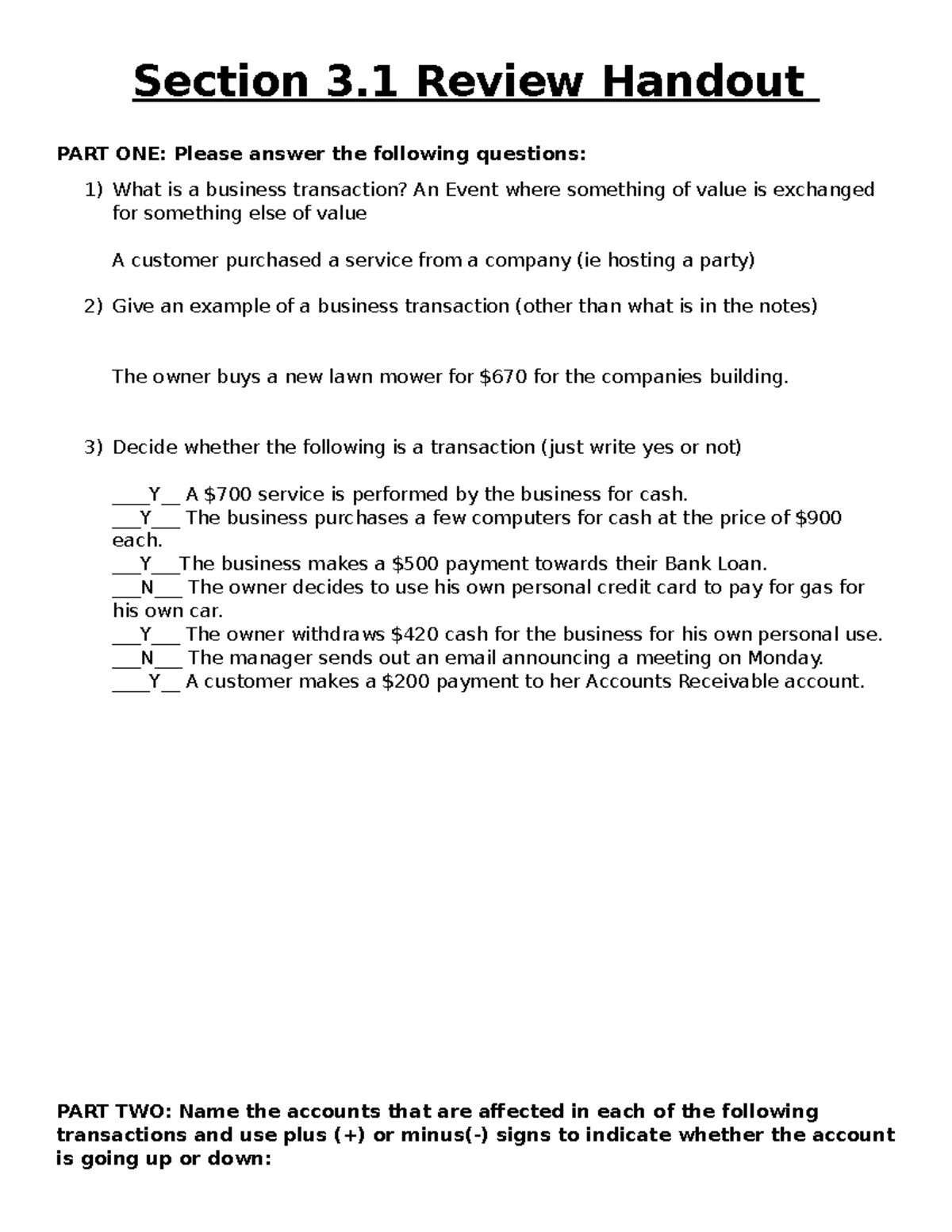 1. Section 3.1 Handout for homework - Section 3 Review Handout PART ONE ...