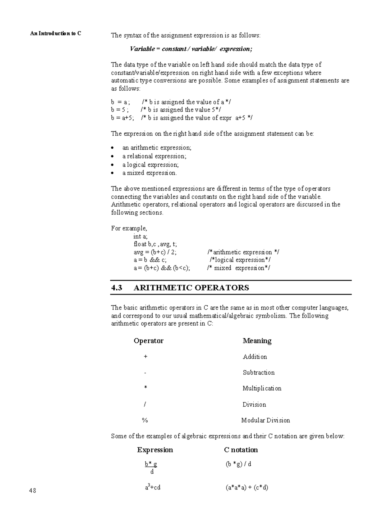 48 - Assignment statements - 48 An Introduction to C The syntax of the ...