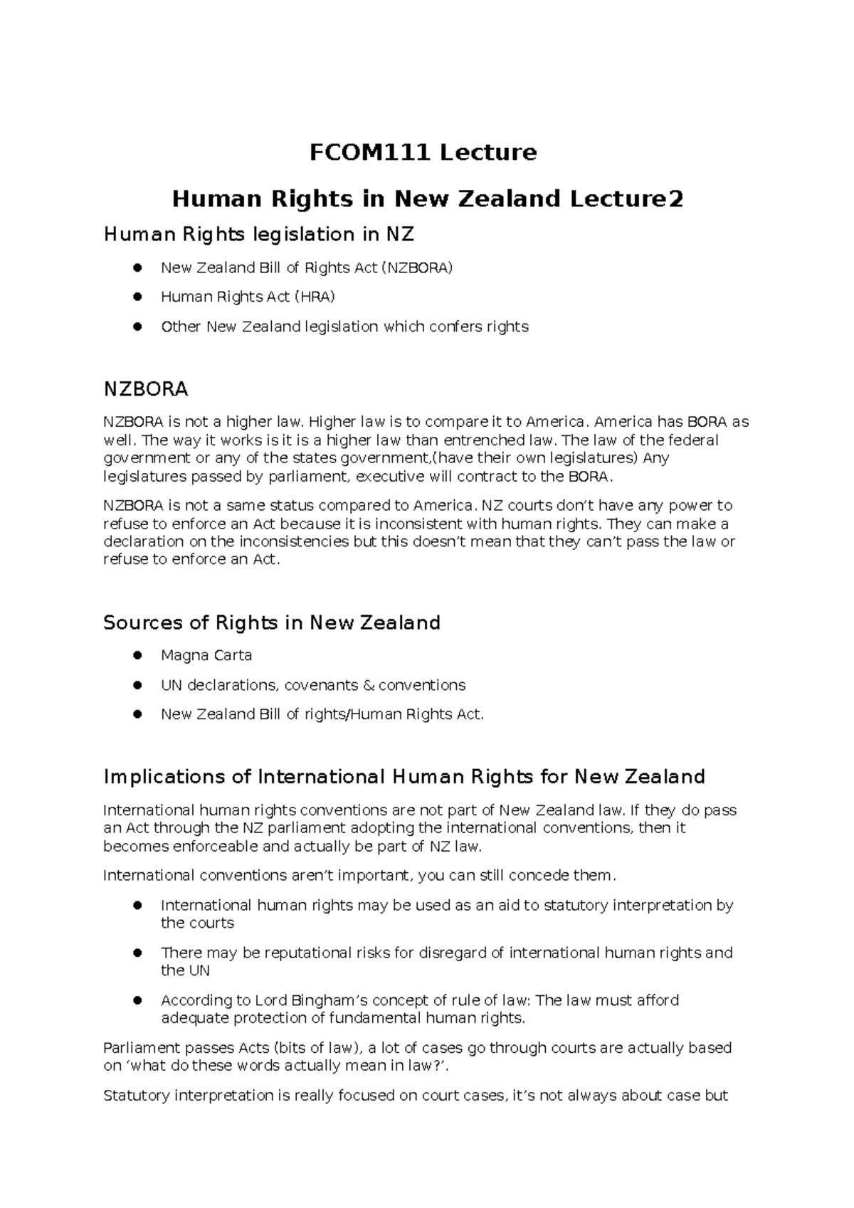 Human Rights in New Zealand lecture 2 - FCOM111 Lecture Human Rights in ...
