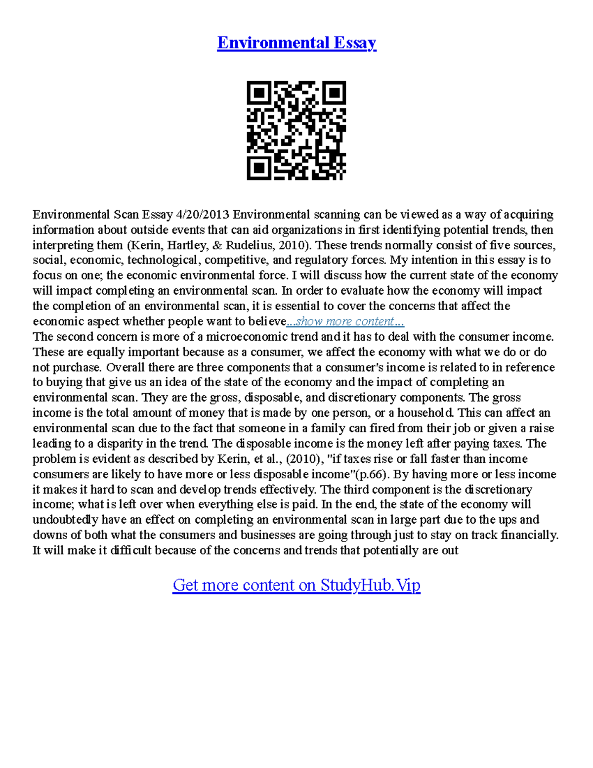 Environmental Essay - Environmental Essay Environmental Scan Essay 4/20 ...