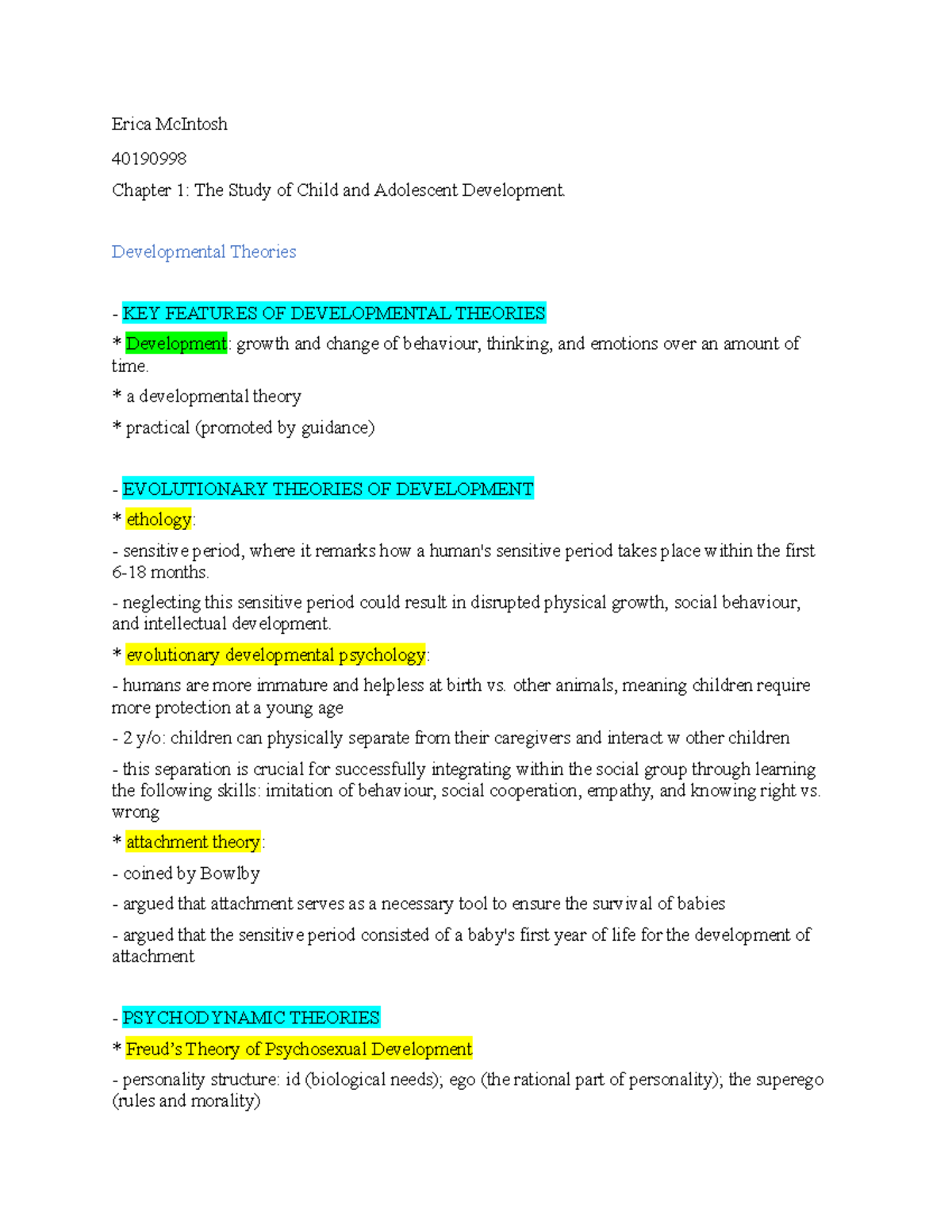 Notes - Developmental Theories & Studying Children and Adolescence ...