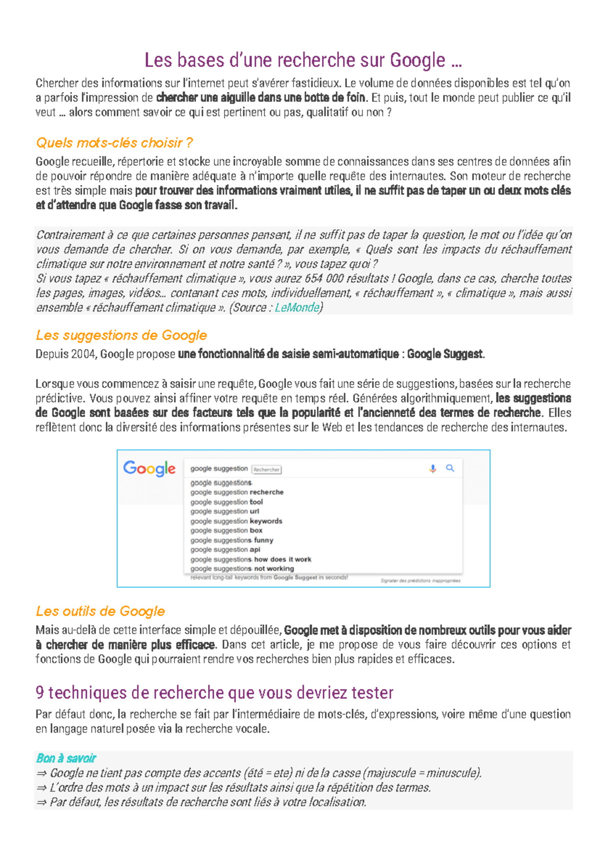 Recherches sur Google Les Bases - Les bases d’une recherche sur Google ...