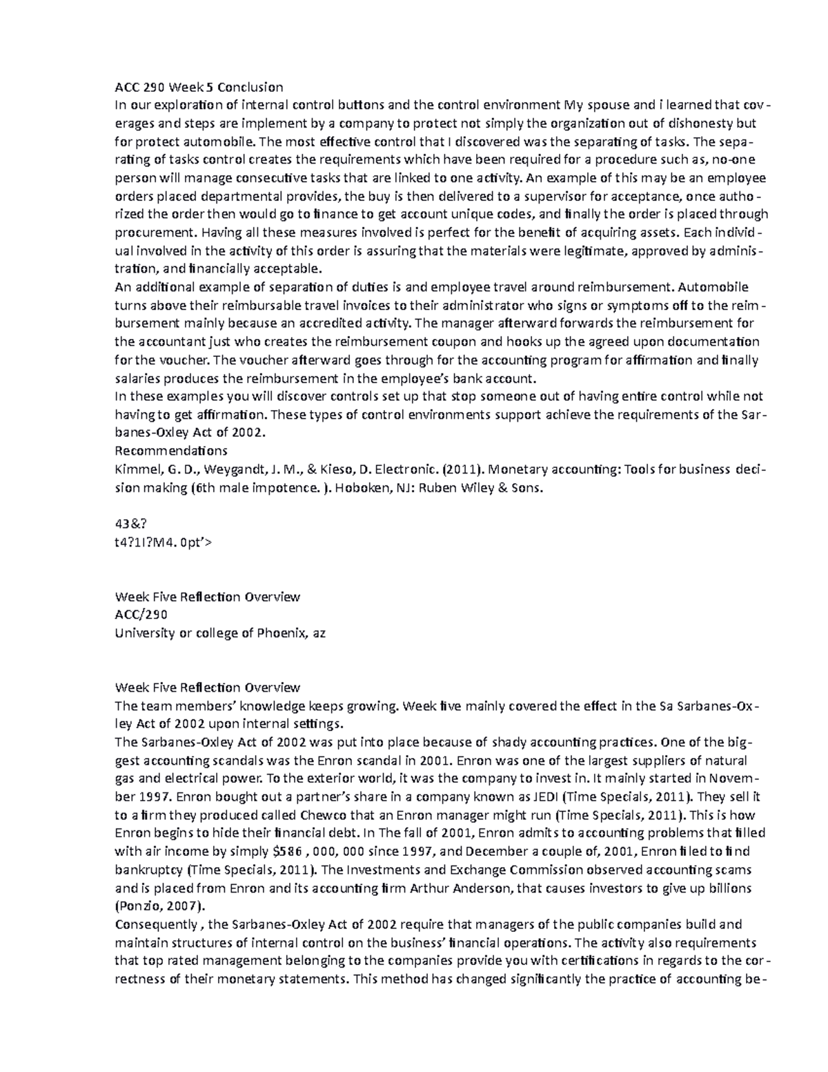 ACC 205 Week 5 Summary 1 - asignment - ACC 290 Week 5 Conclusion In our ...