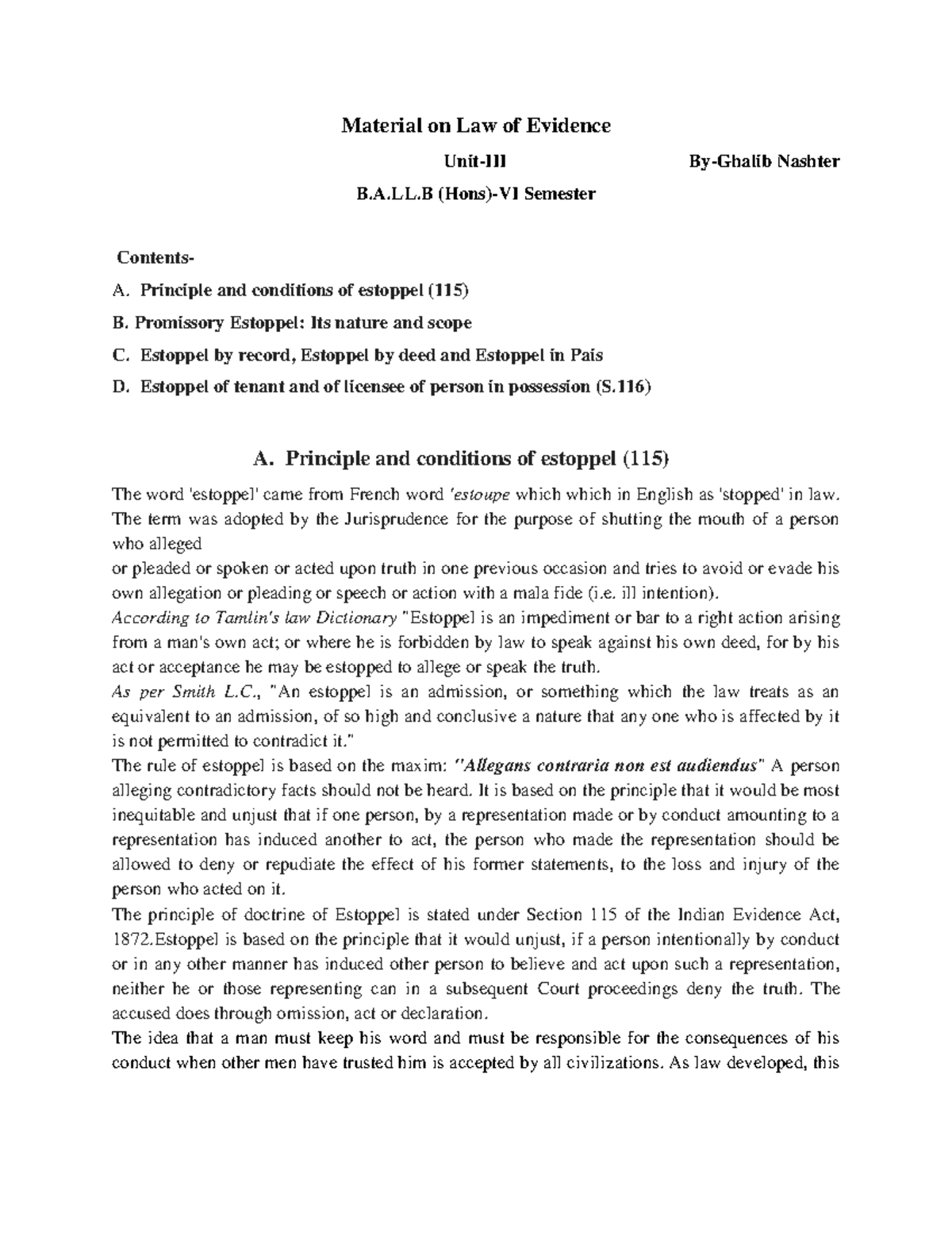 99997885 - Established - Material on Law of Evidence Unit-III By-Ghalib ...