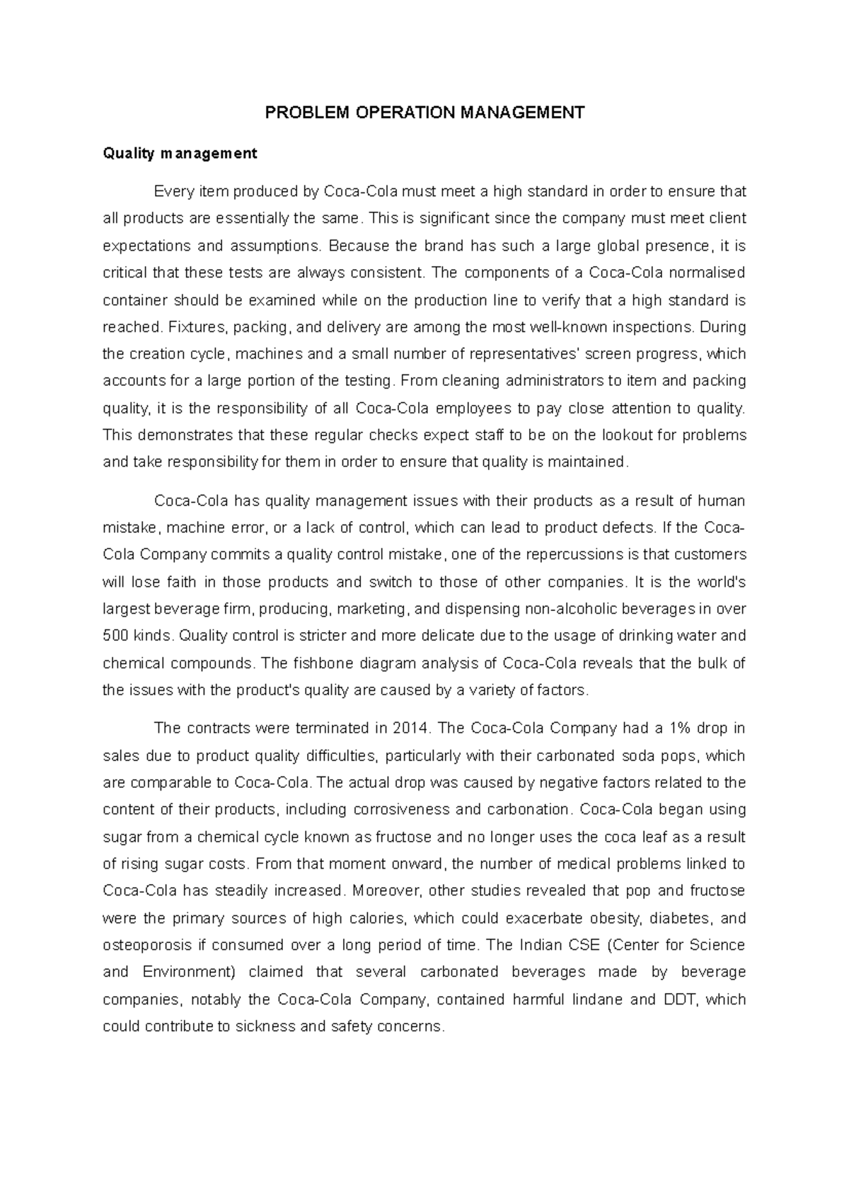 Promblem and issue lates - PROBLEM OPERATION MANAGEMENT Quality ...