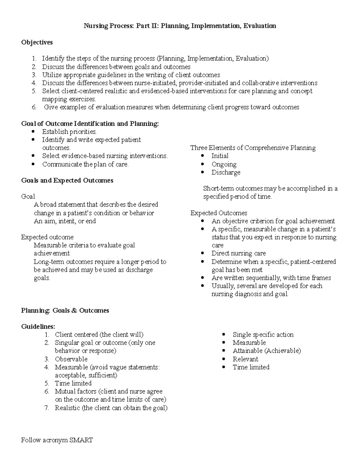 Nursing Process Part II (PIE) - Nursing Process: Part II: Planning ...