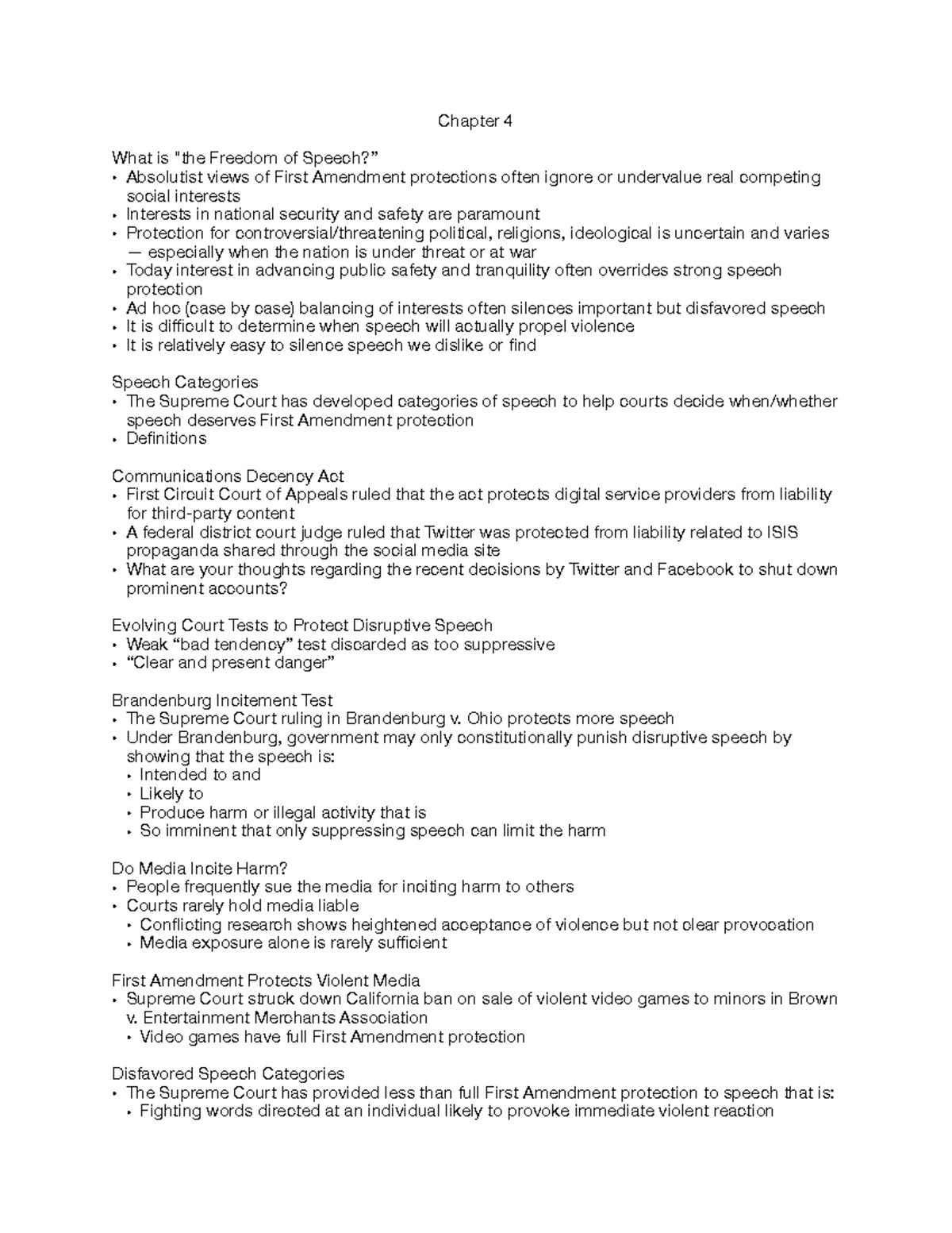 Chapter 4 - Chapter 4 What is "the Freedom of Speech?” Absolutist views ...