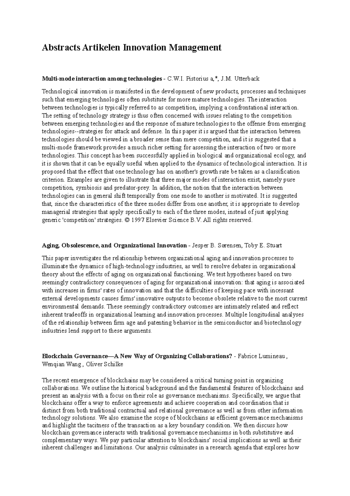 Abstracts Artikelen Innovation Management - Abstracts Artikelen ...