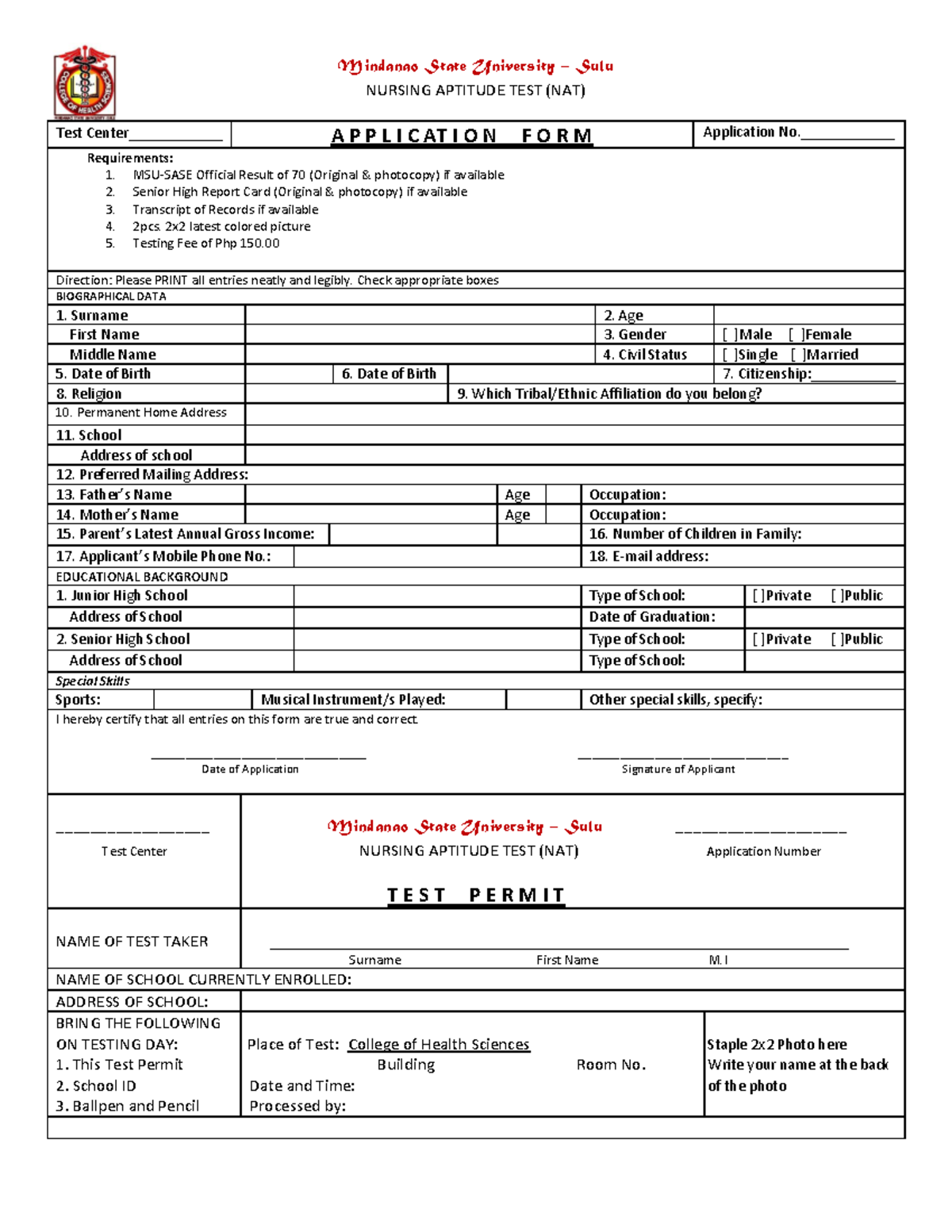 Application-form-NAT - Mindanao State University – Sulu NURSING ...