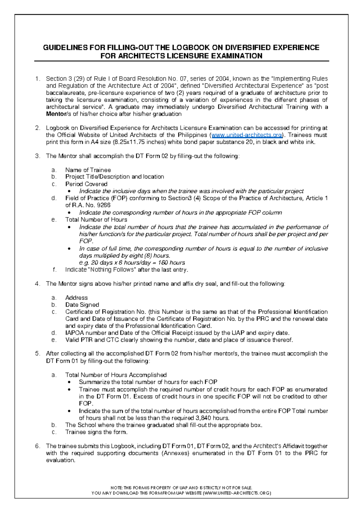 logbook of diversified experience - NOTE: THIS FORM IS PROPERTY OF UAP ...