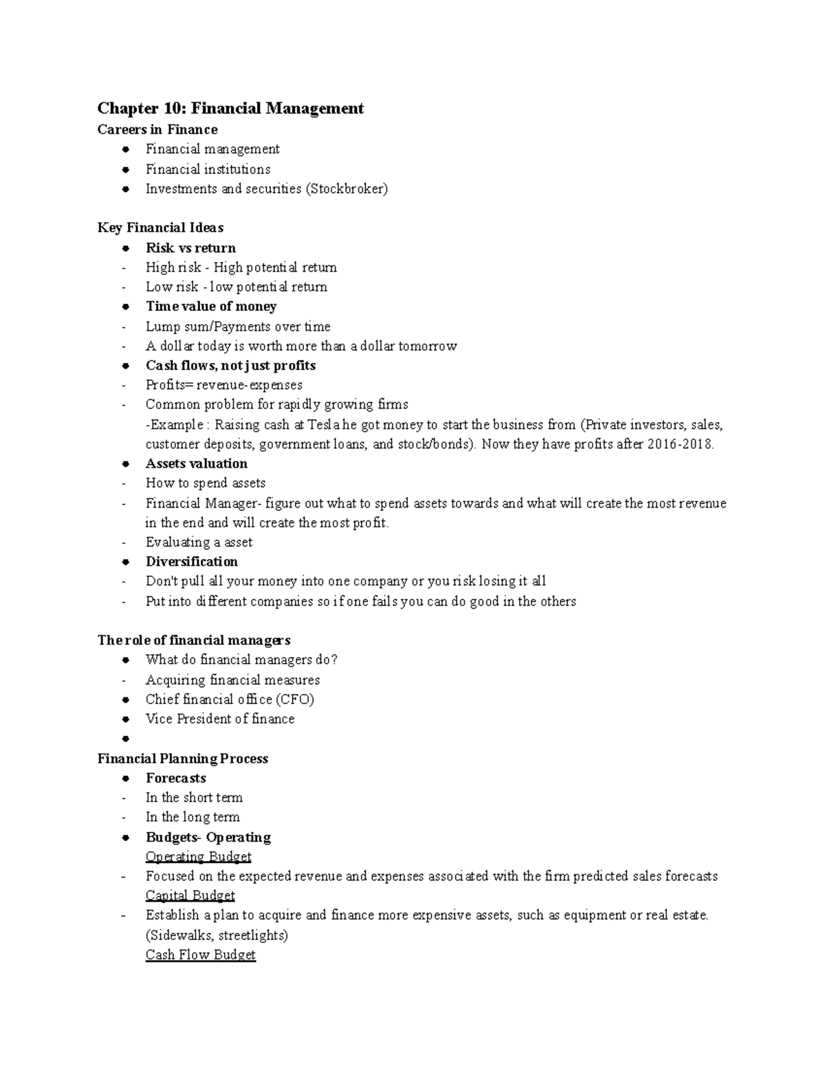 BUS101 Ch. 10 Finicial Management - Chapter 10: Financial Management ...