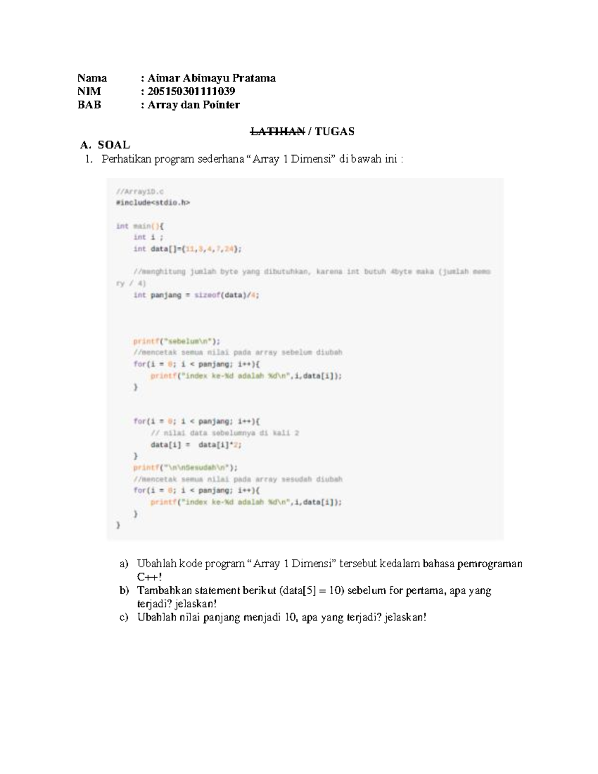 25 205150301111039 Aimar Abimayu Pratama Tugas 5 - Nama : Aimar Abimayu ...