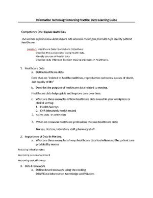 D220 study guide - D220 - Information Technology in Nursing Practice ...