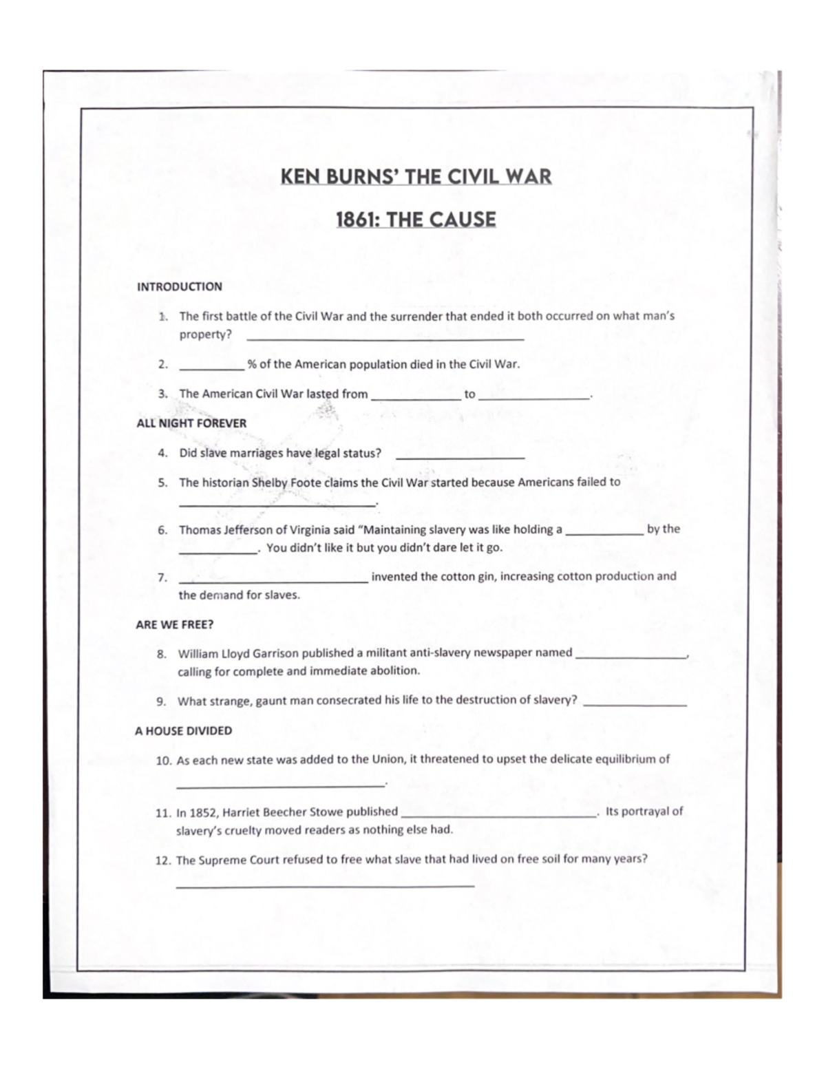 KEN Burns' THE Civil WAR - KEN THE CIVIL WAR 1861: THE CAUSE ...