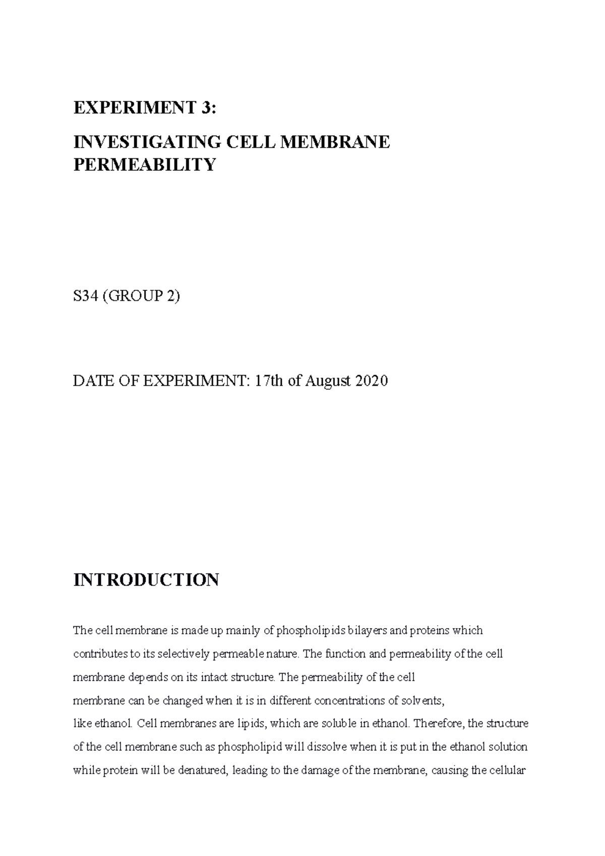 Experiment 3 Turmeric - LAB REPORT - EXPERIMENT 3: INVESTIGATING CELL ...