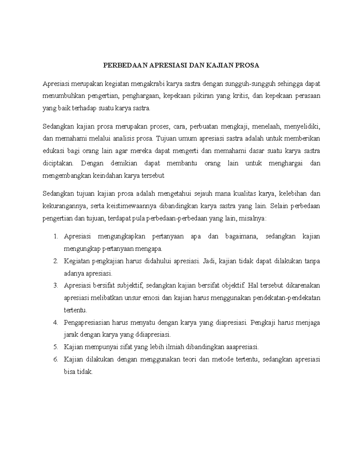 Perbedaan Apresiasi dan Kajian Prosa - PERBEDAAN APRESIASI DAN KAJIAN ...