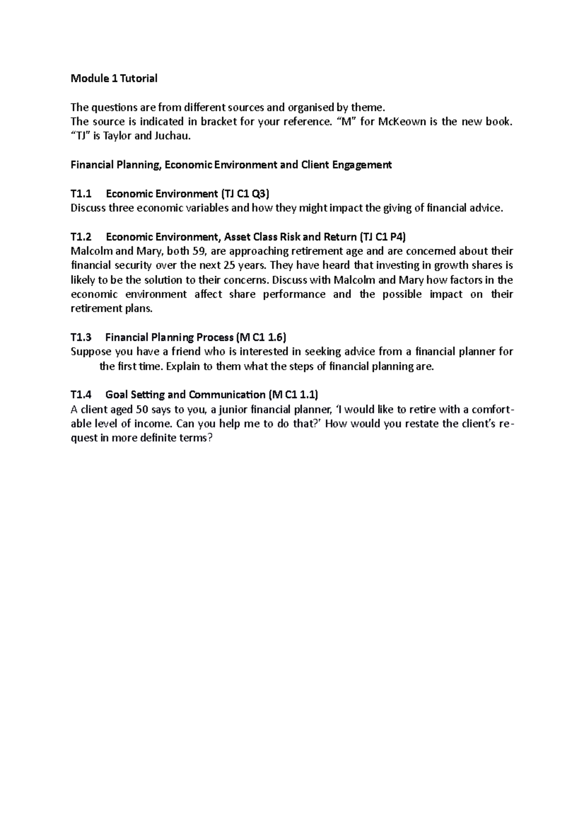 Tutorial M01 Questions - Module 1 Tutorial The questions are from ...