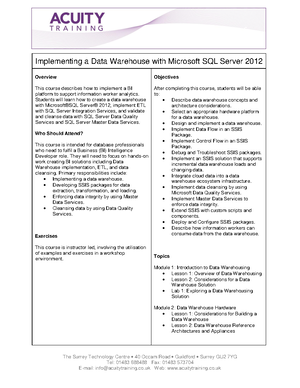 1 Introduction to Data Warehousing-1 - Data Warehousing - Overview - Studocu