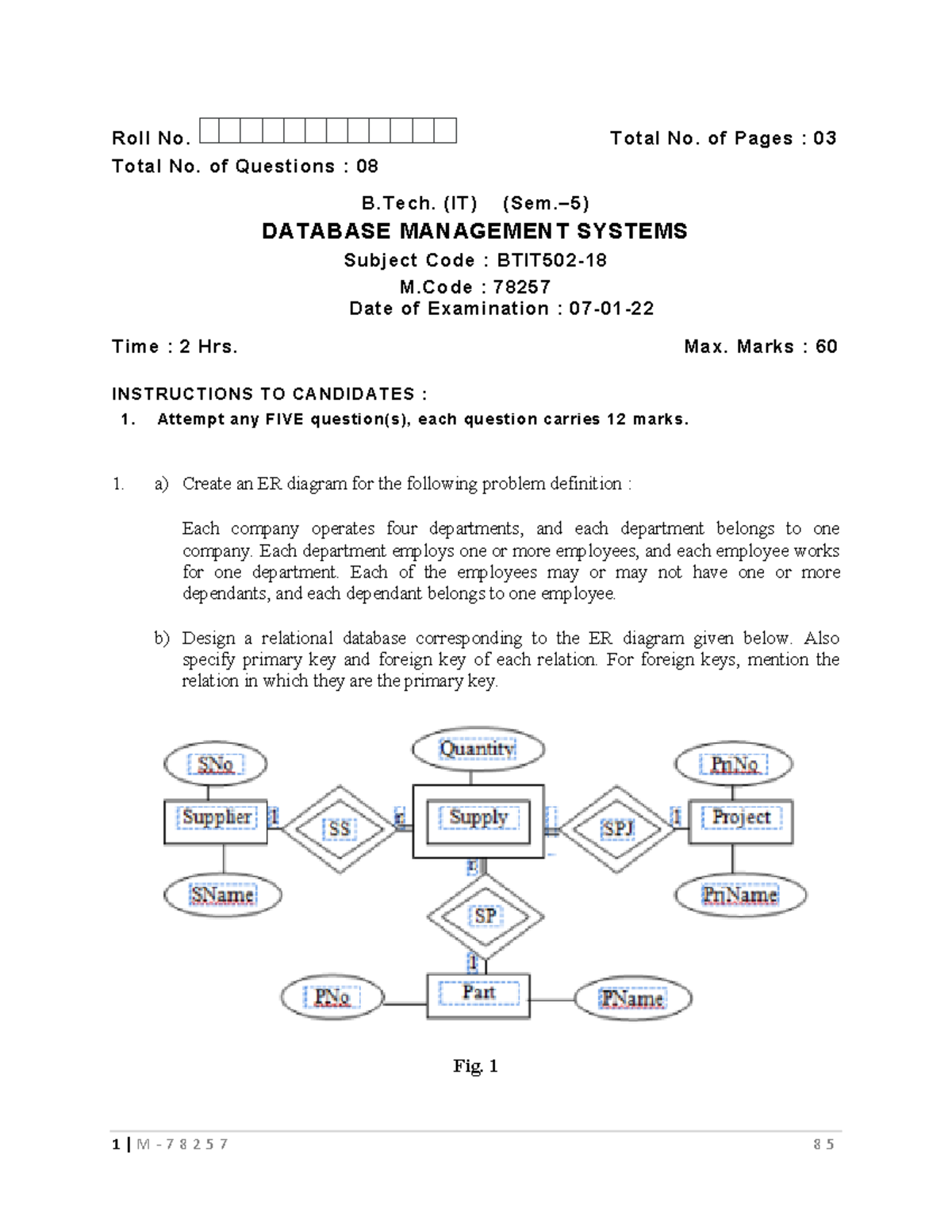 78257 - good tutorial - 1 | M - 7 8 2 5 7 8 5 Roll No. Total No. of ...