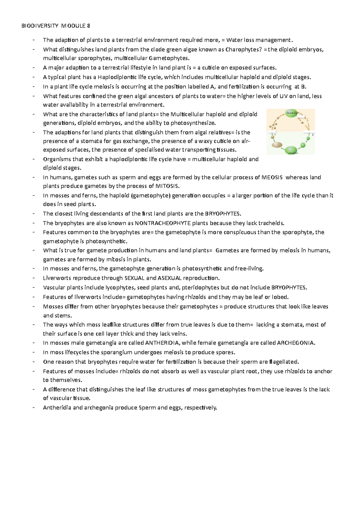 Biodiversity Revision - BIODIVERSITY MODULE 8 - The adaption of plants ...