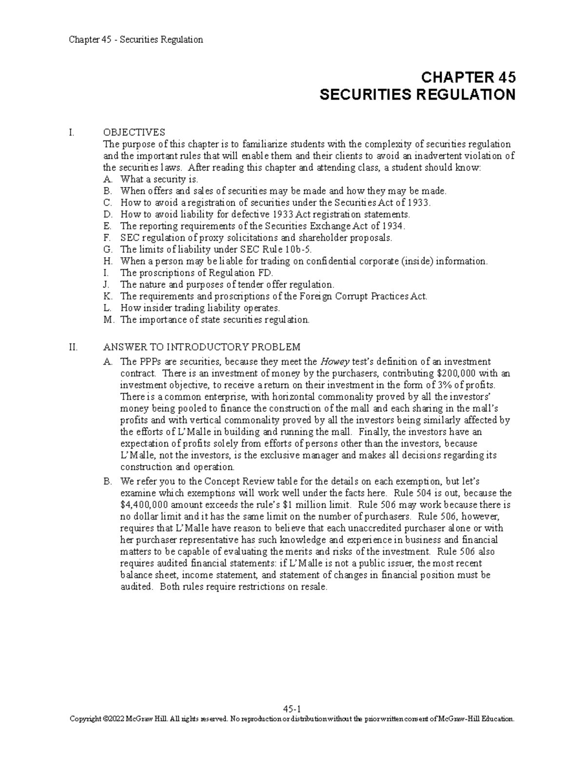 Prenkert 18e IM Ch45 - 45 chapter notes - CHAPTER 45 SECURITIES ...