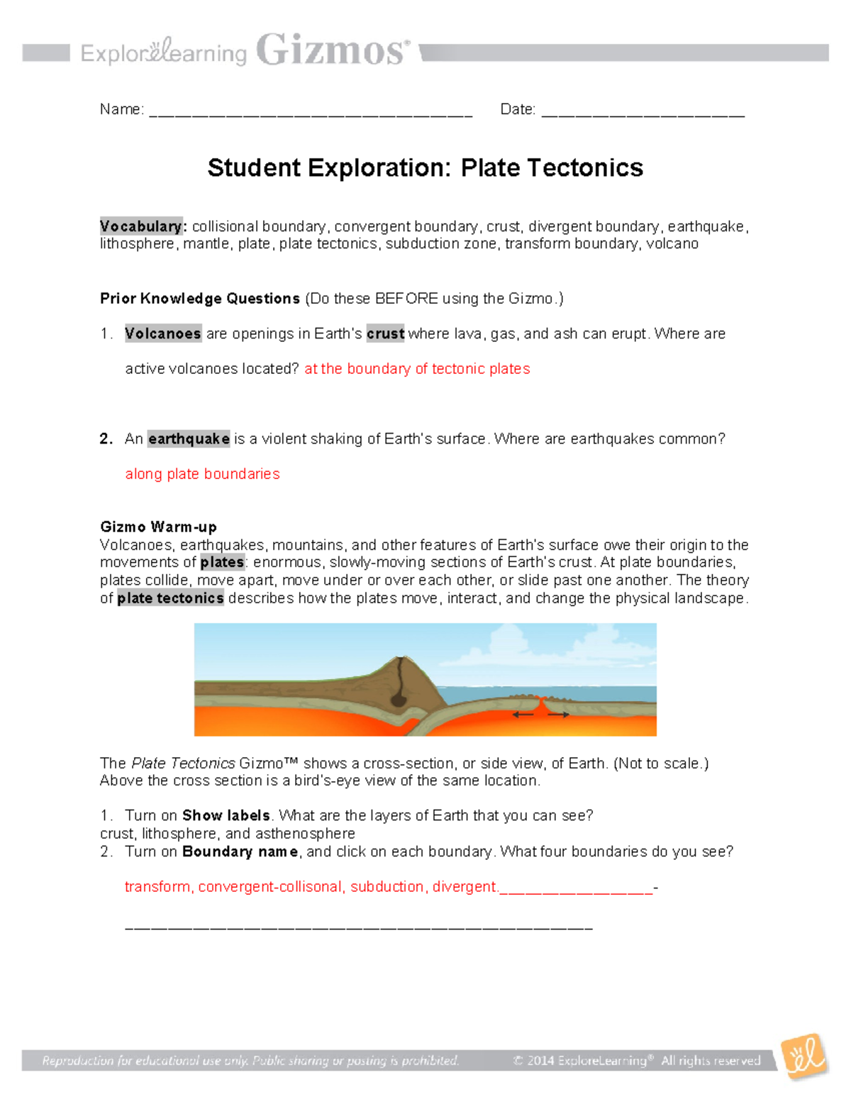 6.4 Plate Tectonics SE - it easy - Name ...