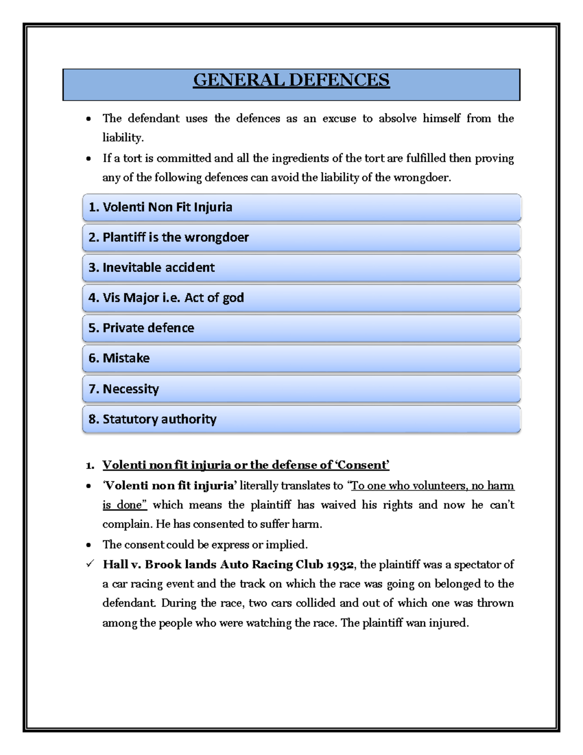 02 General defences converted - GENERAL DEFENCES The defendant uses the ...