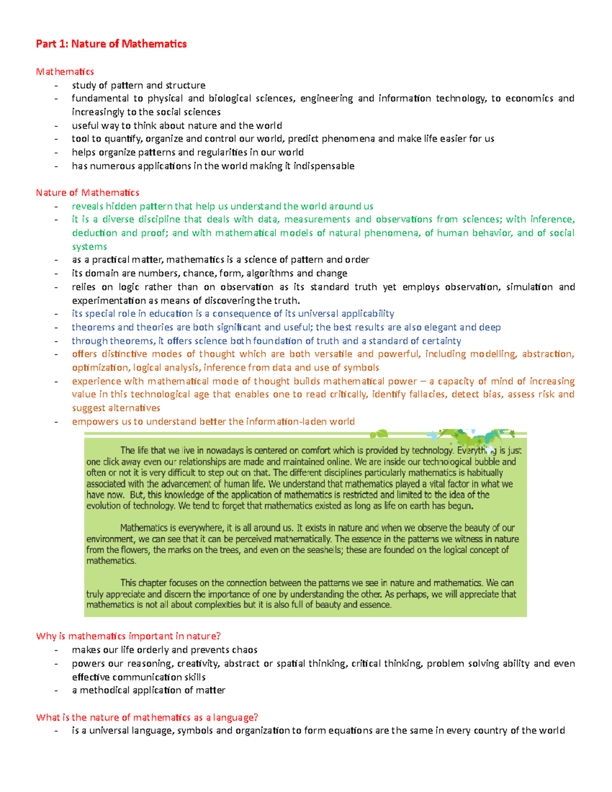 1st Semester Lesson - Part 1: Nature of Mathematics Mathematics - study ...