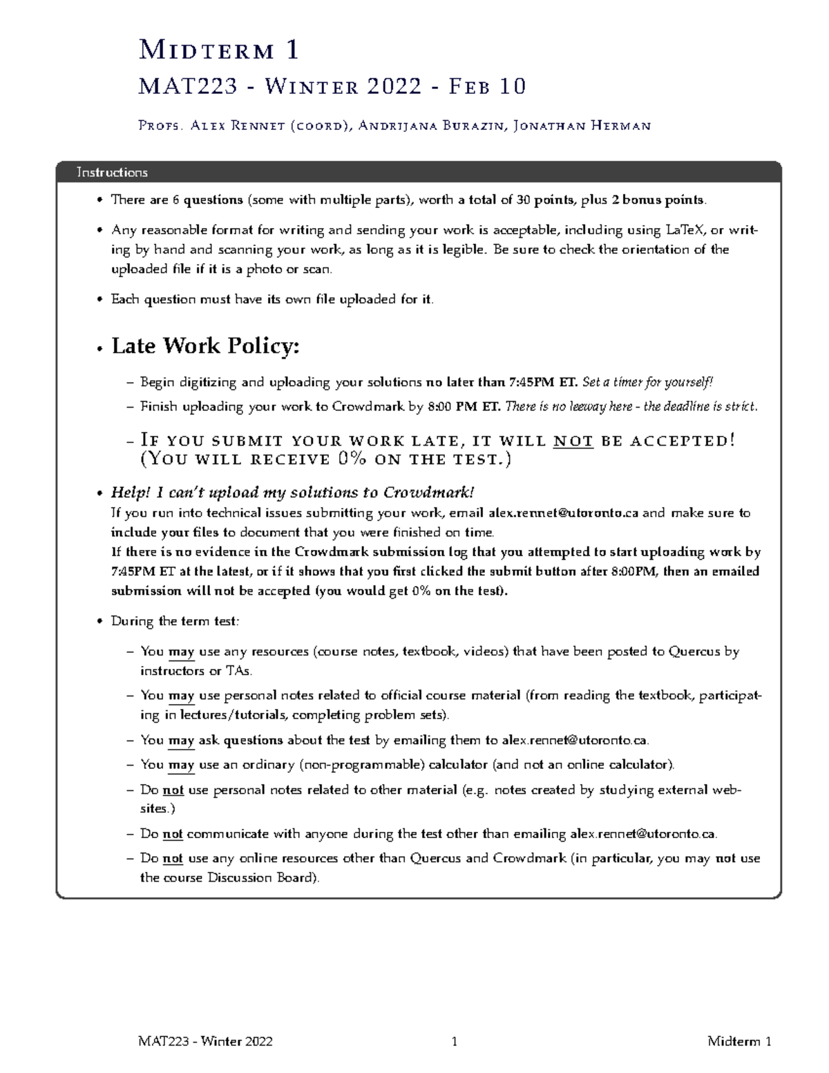 MAT223 Term test1 Winter 21/22 version A - Mi d t e r m 1 MAT223 - Wi n ...