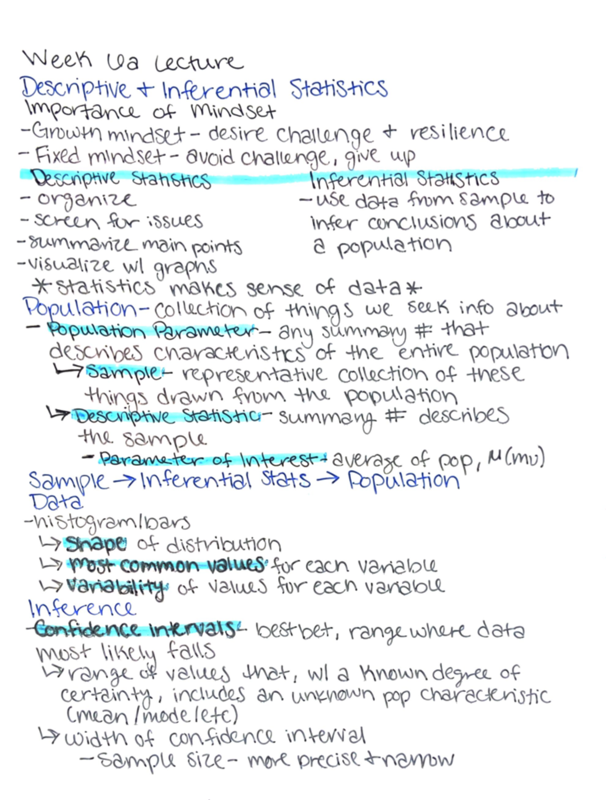Week 6 Lecture And Assigned Reading Notes Week La Lecture Descriptive Inferential