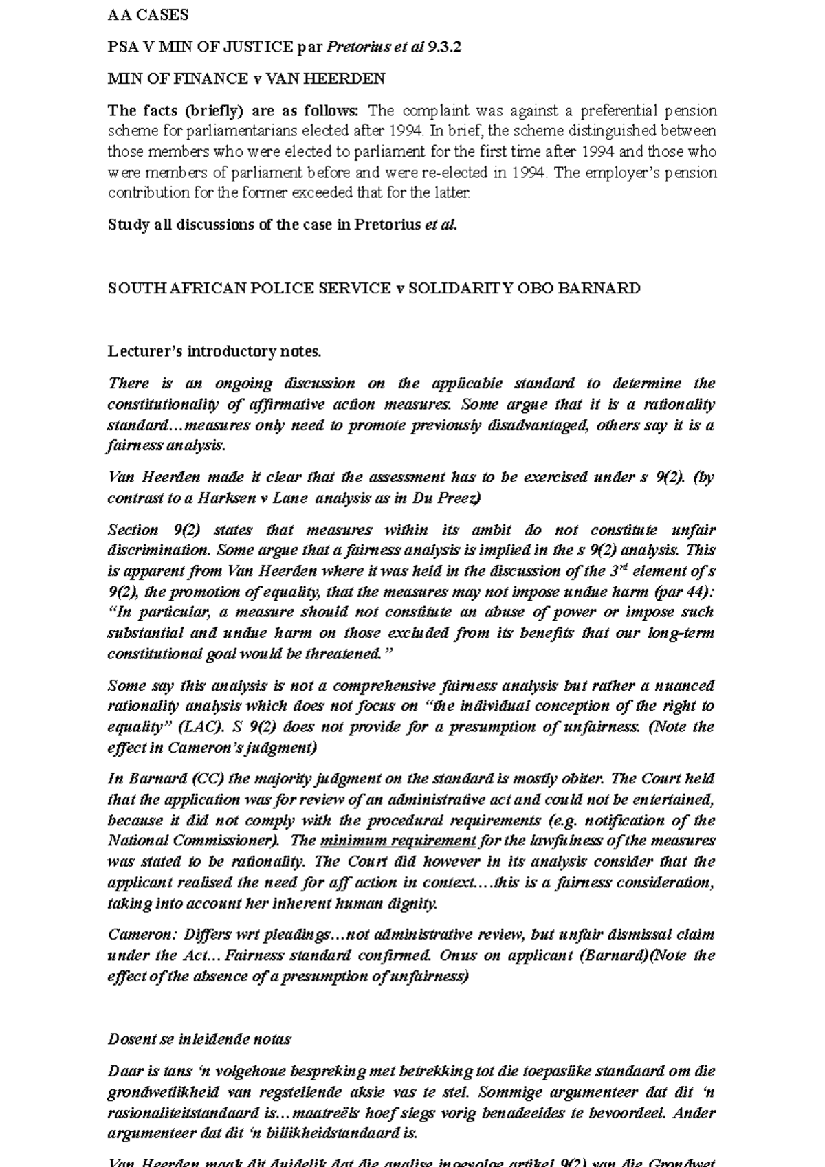 AA Cases - Caselaw - AA CASES PSA V MIN OF JUSTICE par Pretorius et al ...