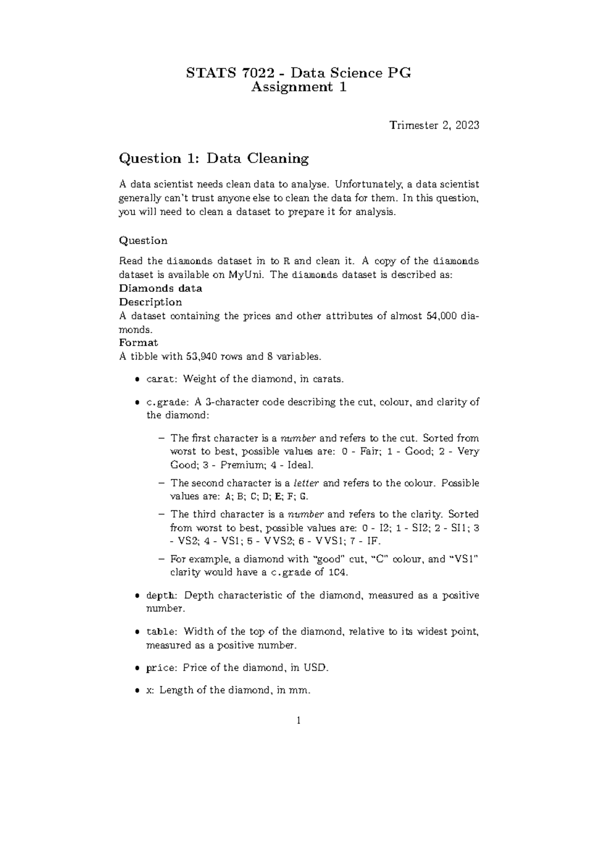 Ds A1 Soln A1 Questions Stats 7022 Data Science Pg Assignment 1