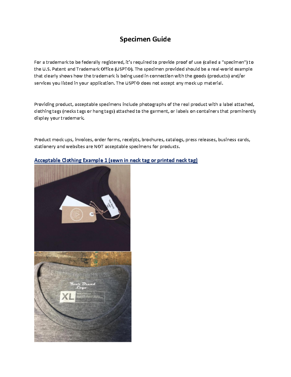 Specimen Guide - Specimen Guide For a trademark to be federally registered, it’s required to ...