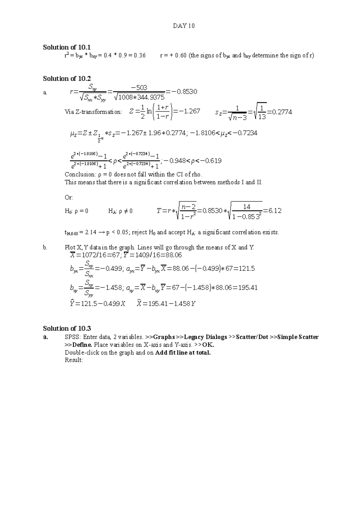 Day 10 Solutions - DAY 10 Solution of 10. r 2 = byx * bxy = 0 * 0 = 0 r ...