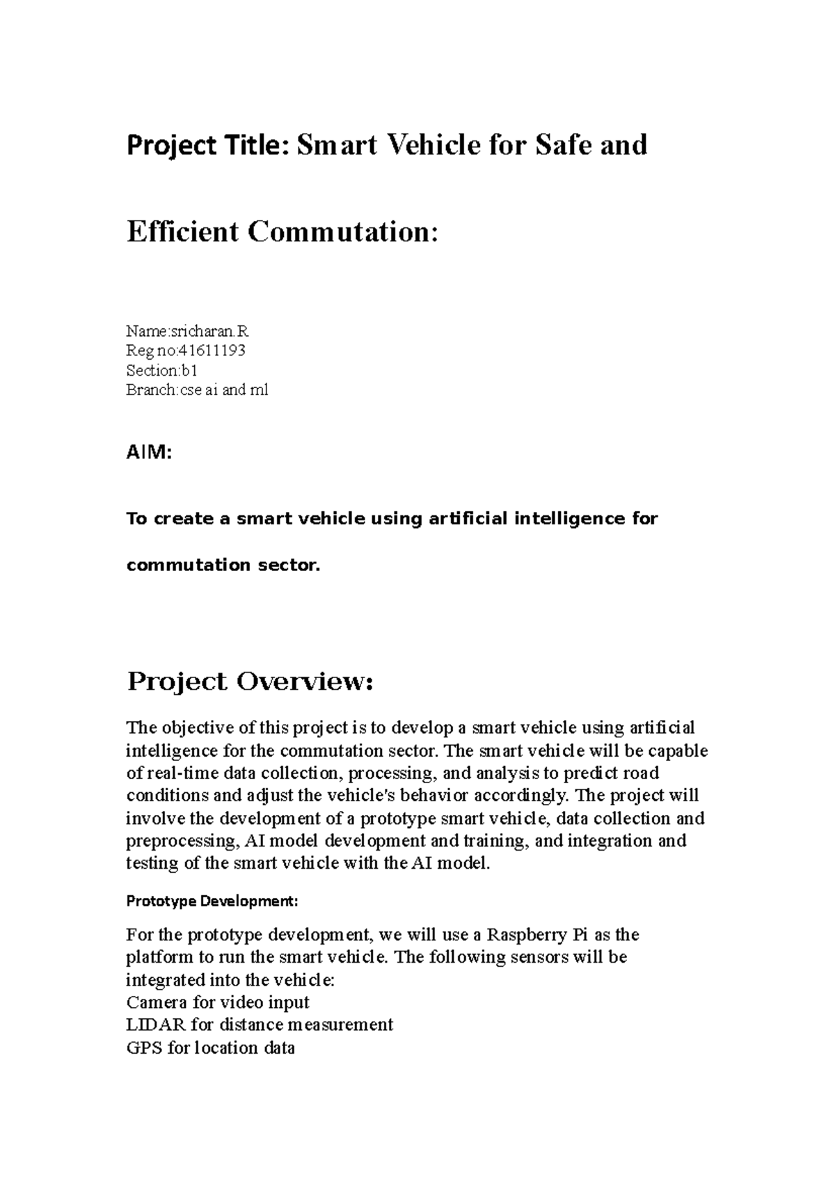 Smart vehicle using ai - help - Project Title: Smart Vehicle for Safe ...