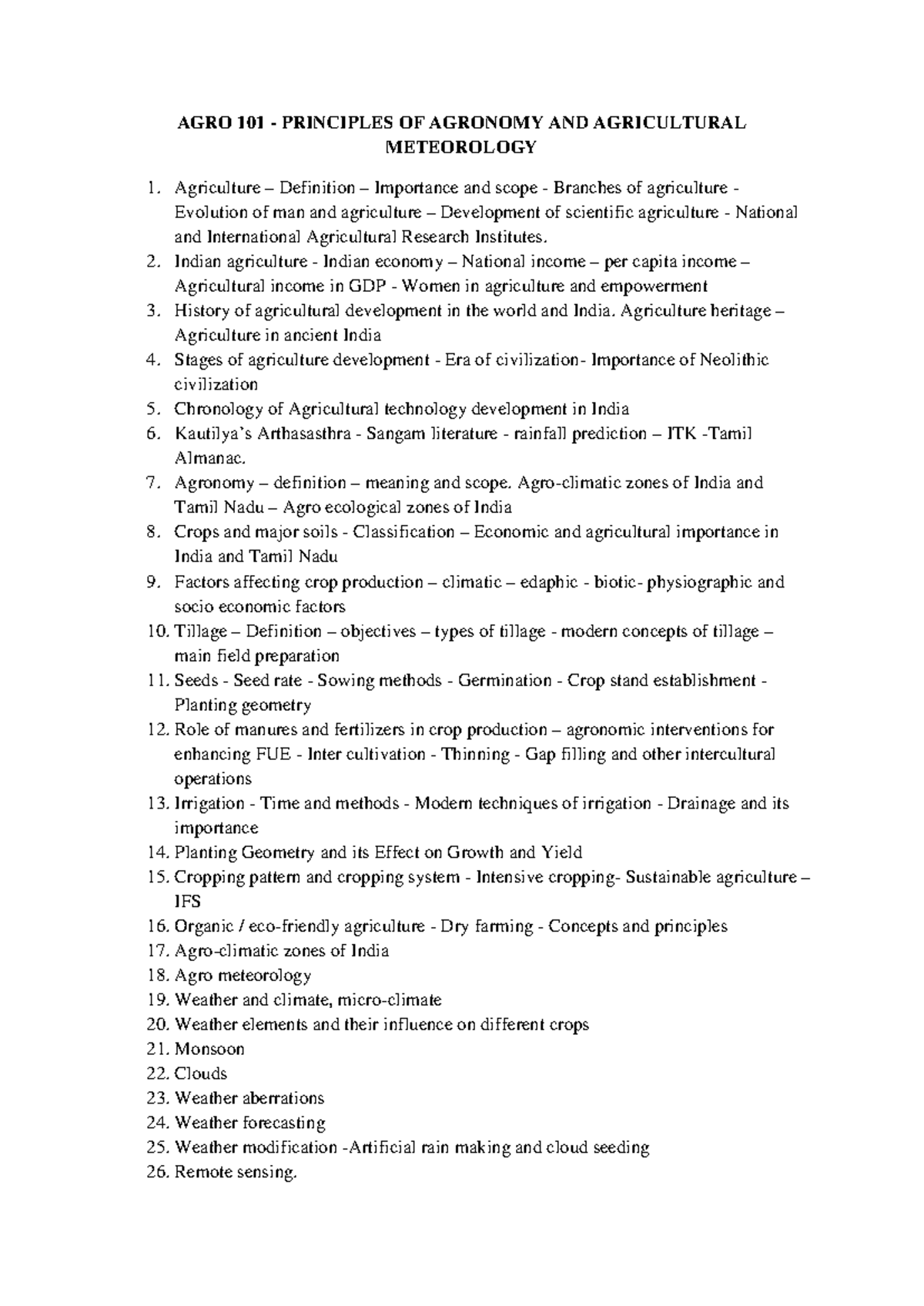 Principles OF Agronomy AND Agricultural Meteorology - AGRO 101 ...