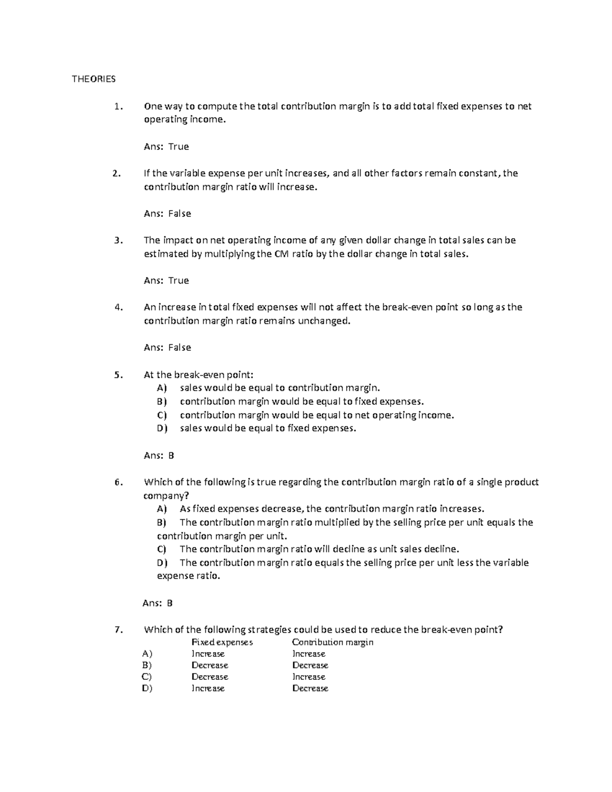 Answer keys to Quiz - THEORIES One way to compute the total ...
