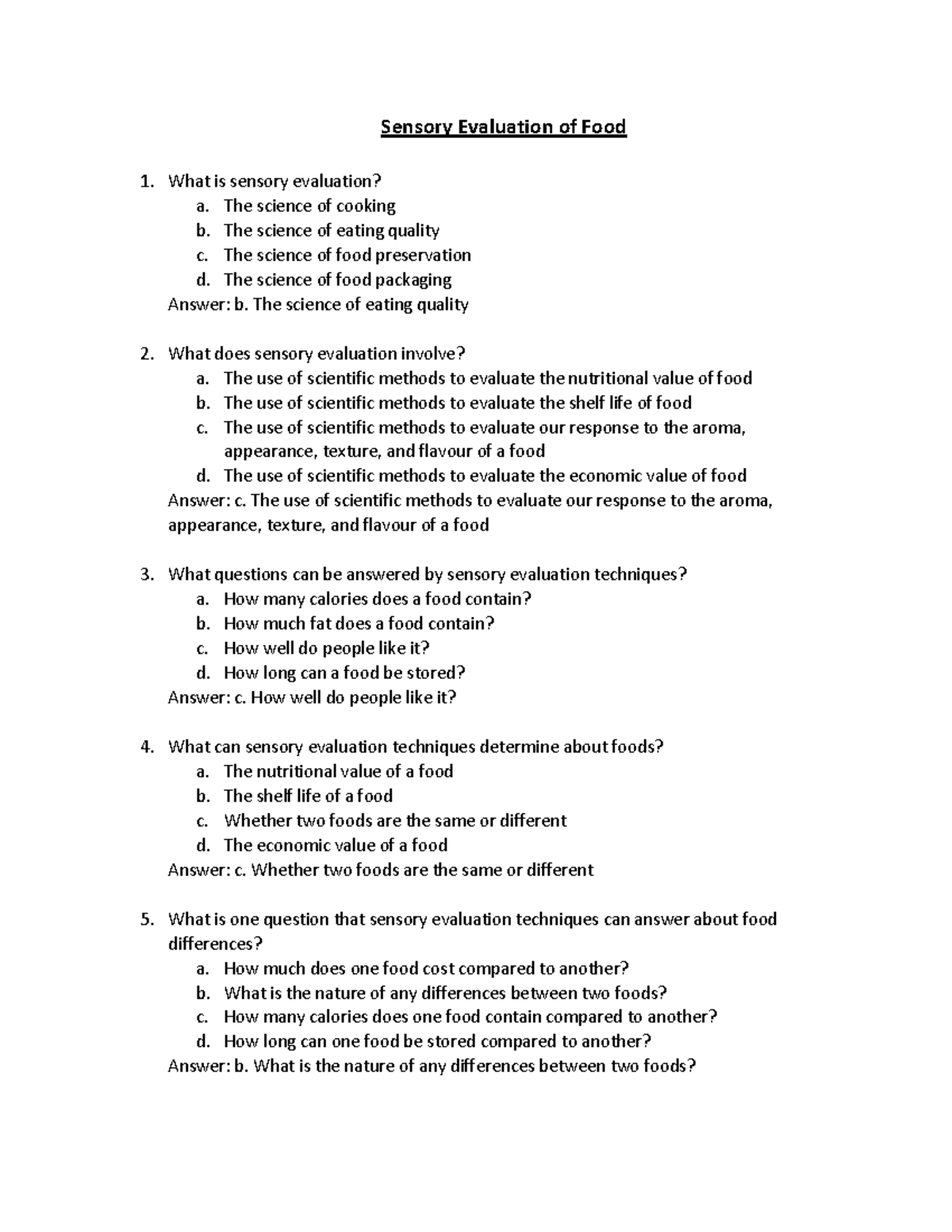 Sensory Evaluation of Food - Sensory Evaluation of Food What is sensory ...
