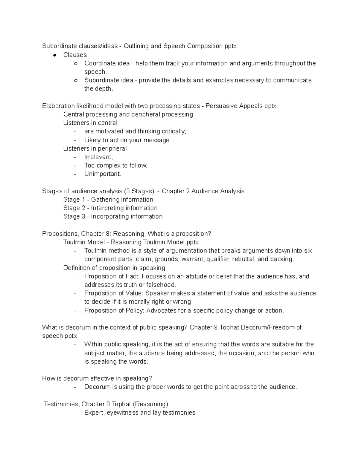Comm Review - Subordinate clauses/ideas - Outlining and Speech Composition pptx Clauses - Studocu
