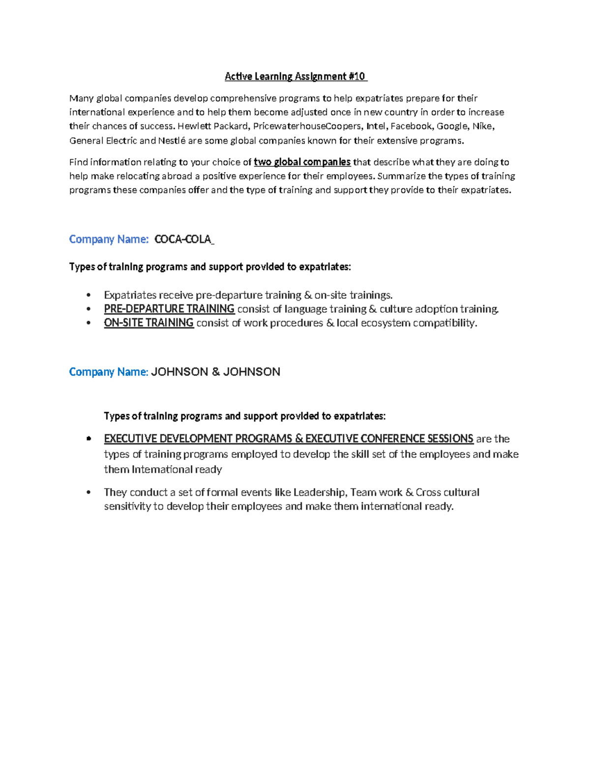 Active Learning Assignment - Hewlett Packard, PricewaterhouseCoopers, Intel, Facebook, Google ...