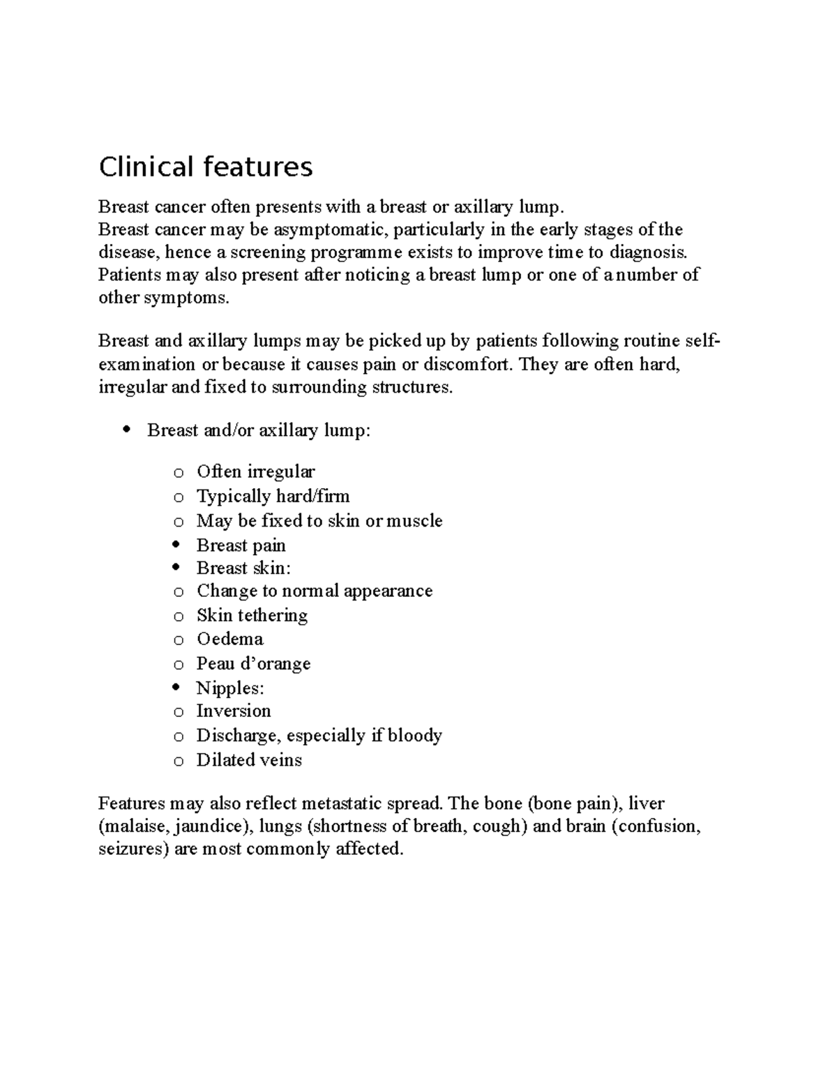 Clinical features of breast cancer - Clinical features Breast cancer ...