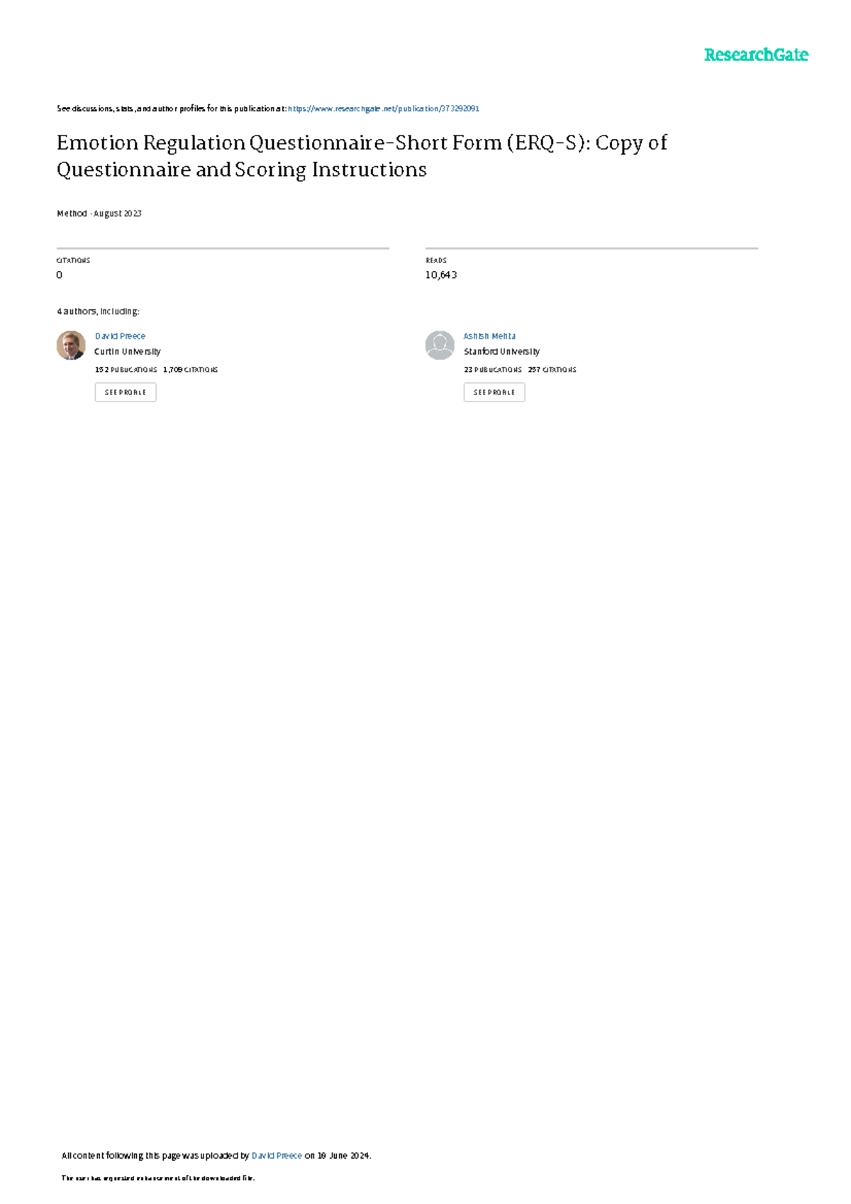 ERQ-S questionnaire and scoring instructions 2024 6 - See discussions ...