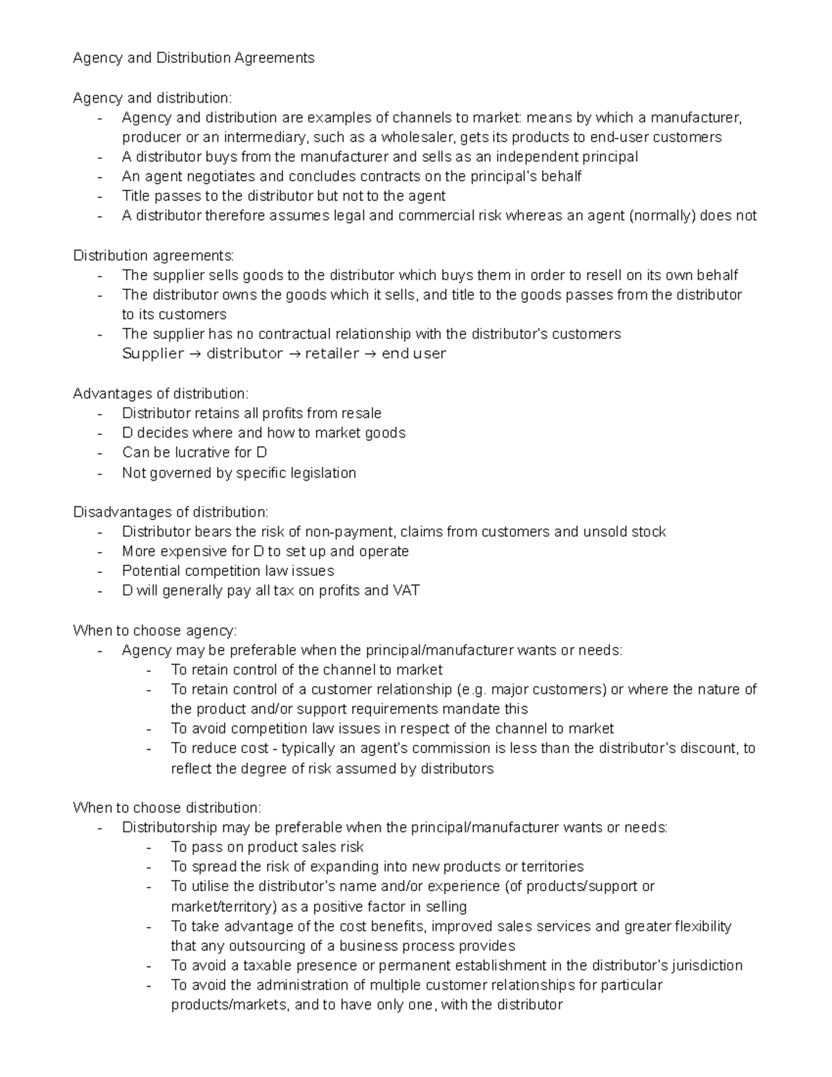 Agency and Distribution Agreements - major customers) or where the ...