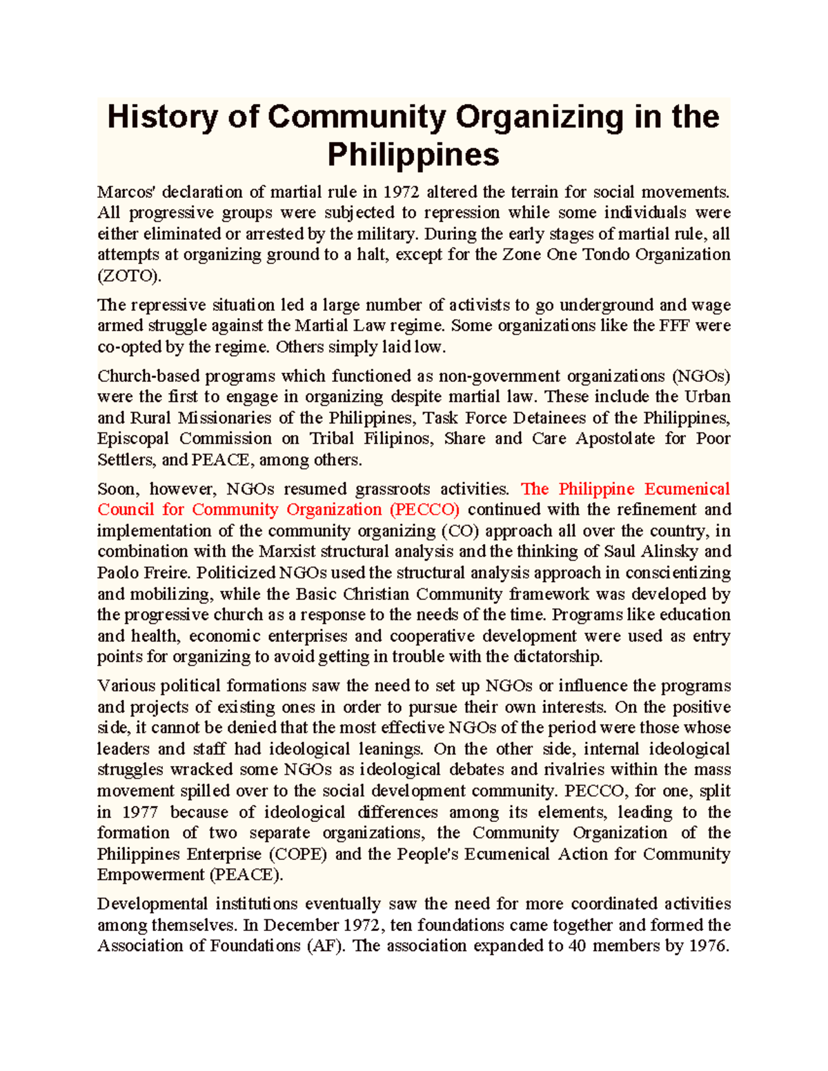 History of Community Organizing in the Philippines - History of ...