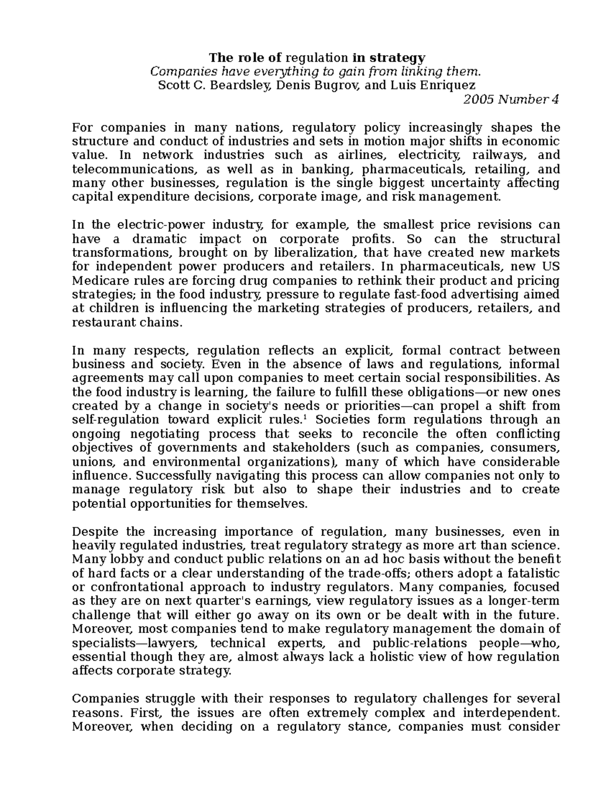 Regulation and strategy - The role of regulation in strategy Companies ...