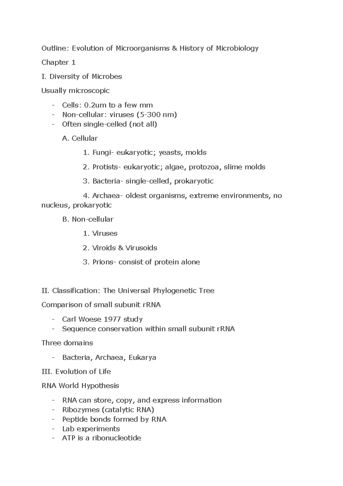General Microbiology Exam 1 - Outline: Evolution of Microorganisms &amp ...
