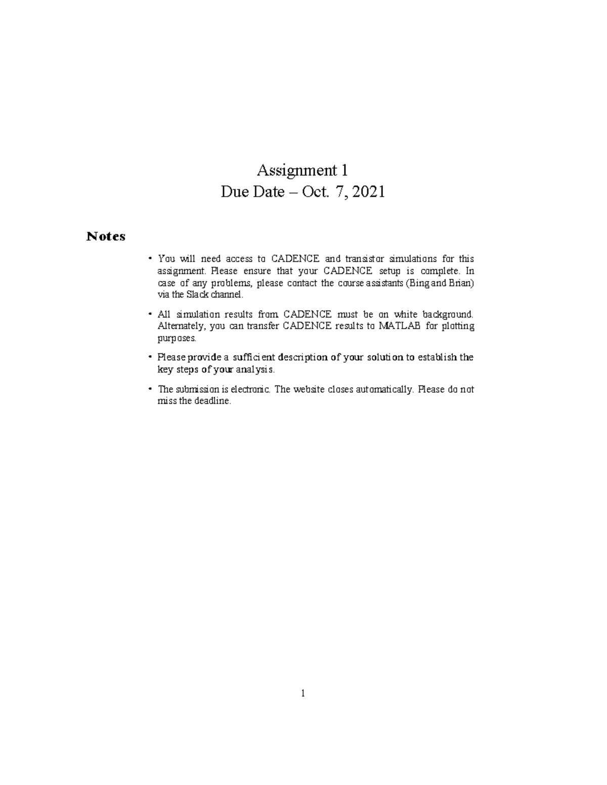 Assignment 1 Homework 1 Fall21 For Vlsi Its A Take Home Exam With Both Cadence Simulation
