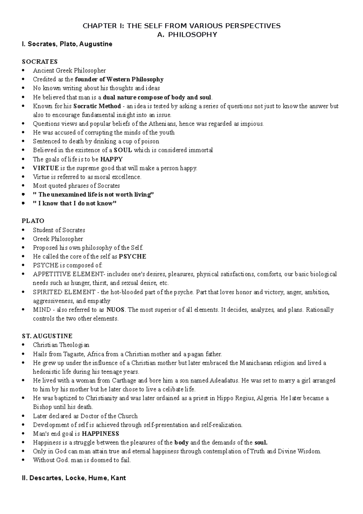 UTS-print-review - Reviewer - CHAPTER I: THE SELF FROM VARIOUS ...