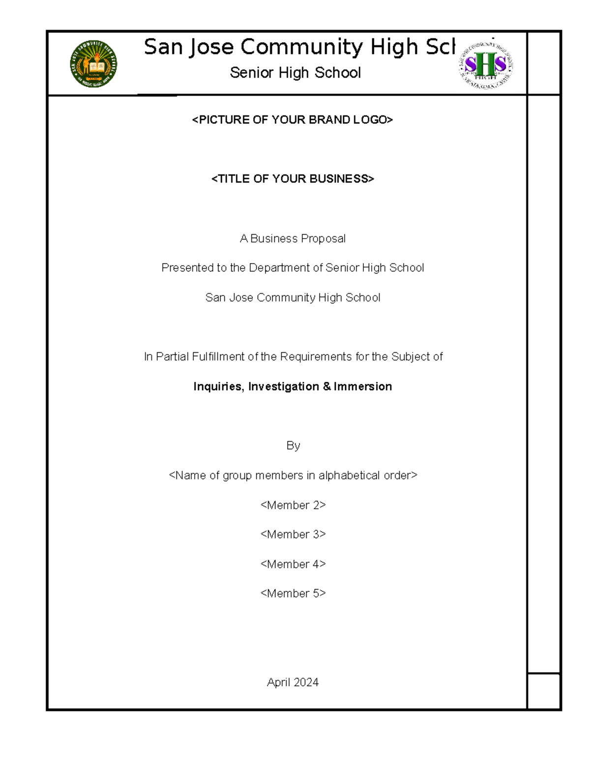 Business Proposal - Senior High School